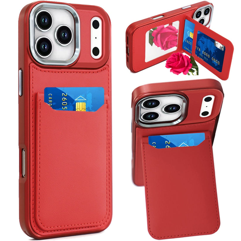 iPhone 17 Pro Max Red Leather Wallet Mirror Hybrid Case – CellularPort