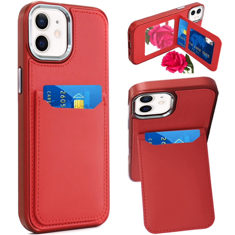 iPhone 11 Red PU Leather Mirror Card Holder Case – CellularPort