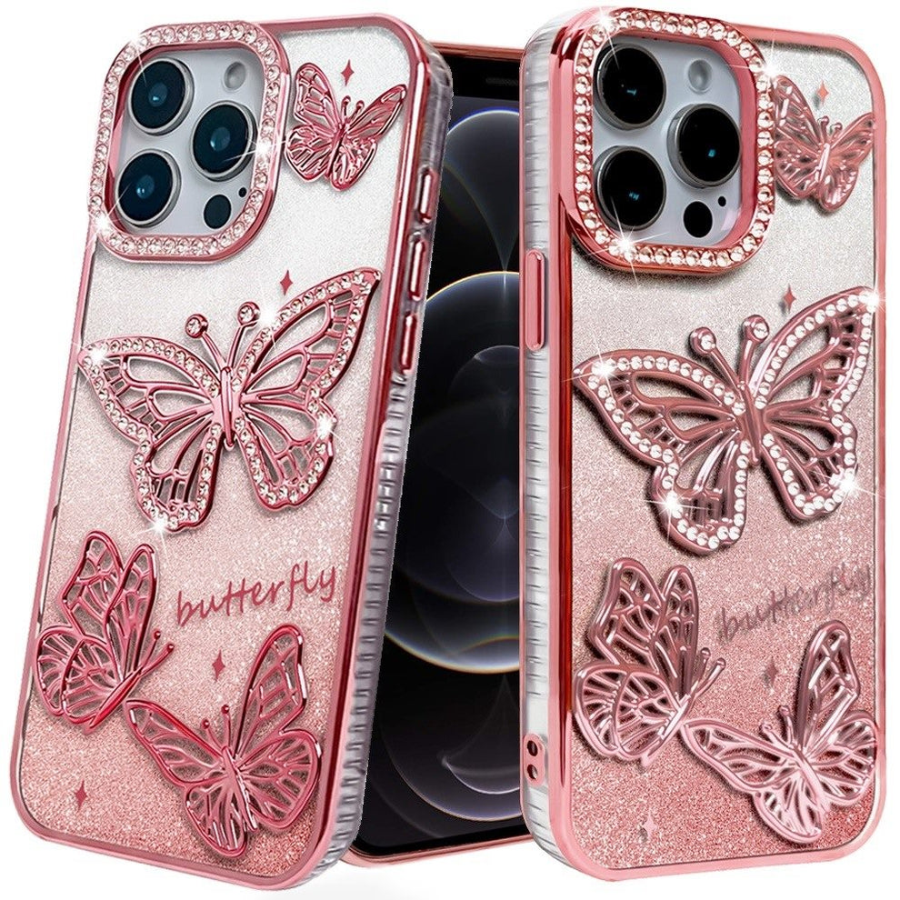 iPhone 12 Pro Max Rose Gold Butterfly Glitter TPU – CellularPort